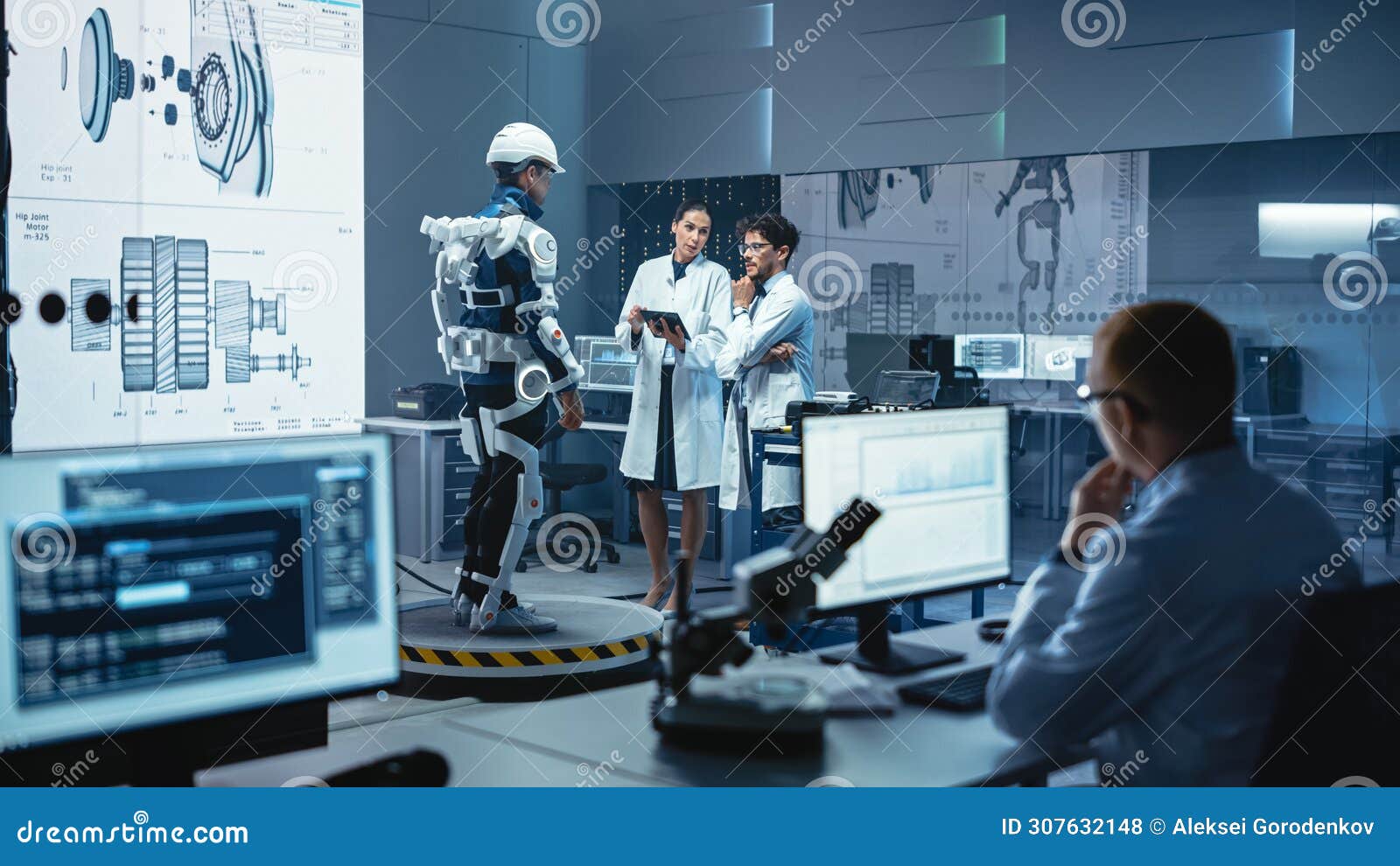 In Robotics Development Laboratory: Engineers and Scientists Work on a ...