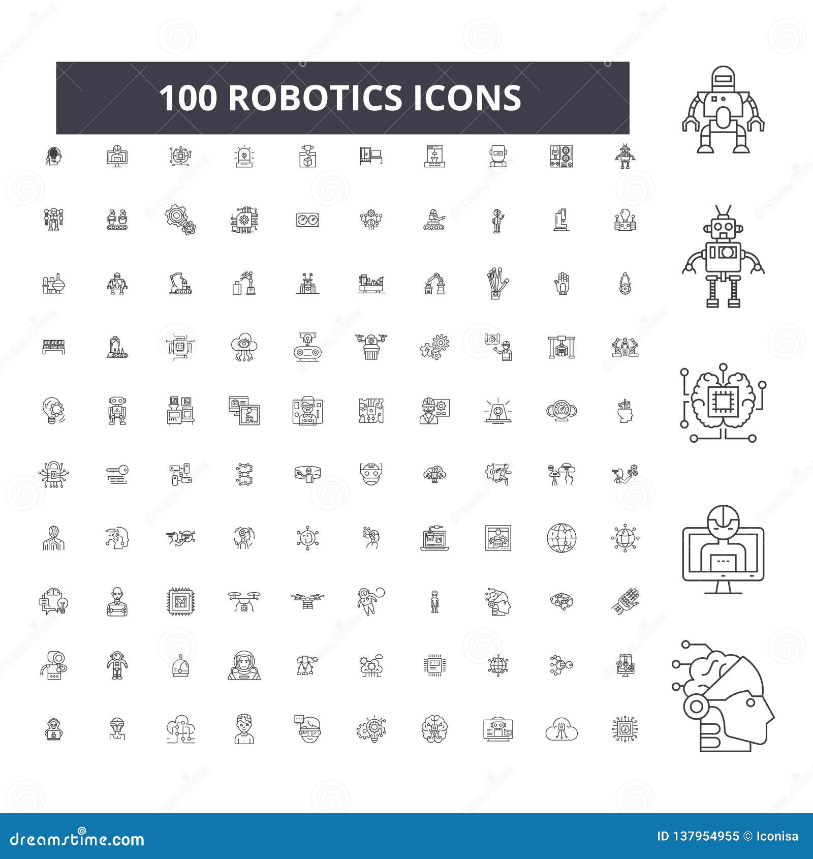 Robotics Editable Line Icons 100 Vector Set Collection Robotics