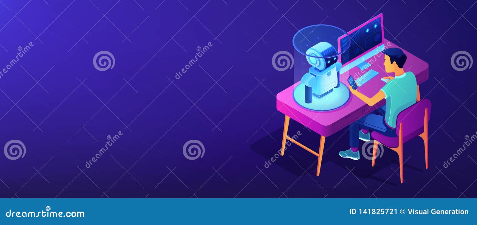 Robotics Programming Isometric 3D Banner Header. Stock Vector ...