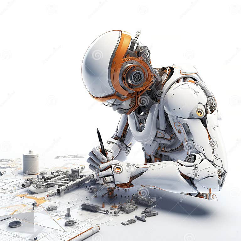 Robot Building Designing Generative Ai Stock Illustration - Illustration of robot, science ...