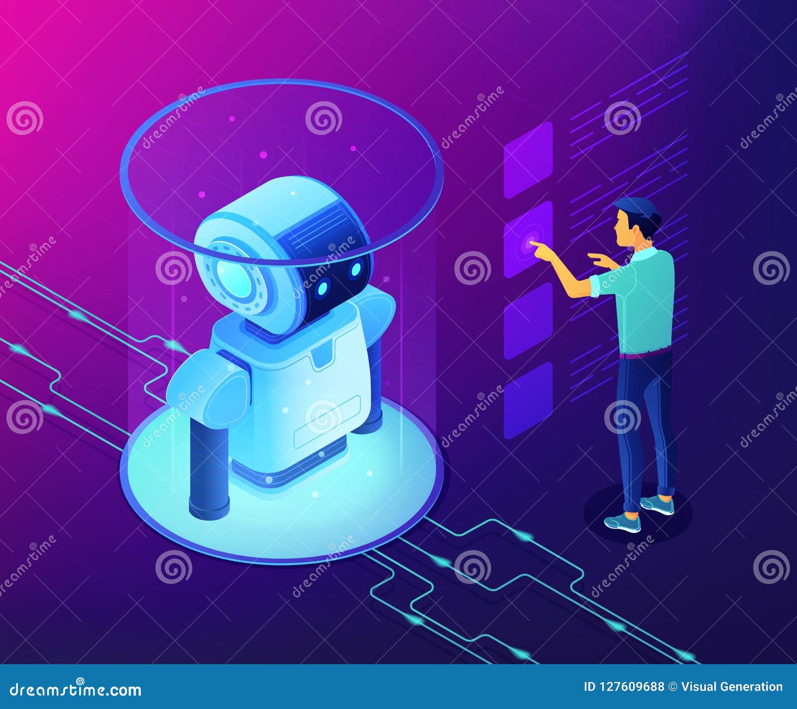 Robotics Data Analysis Concept Vector Isometric Illustration. Stock ...