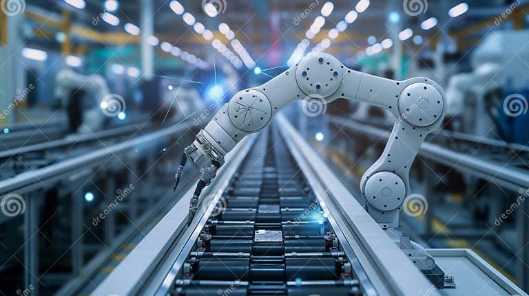 Robotics Factory with Automated Assembly Lines and Robots Programmed ...