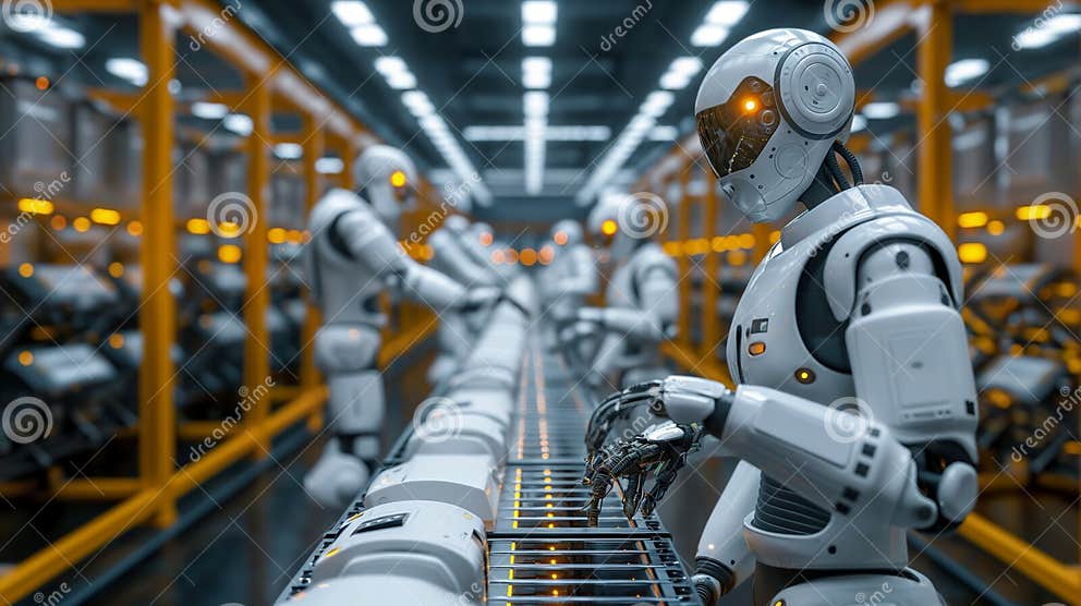 Robotics Factory with Automated Assembly Lines and Robots Programmed Stock Photo - Image of ...