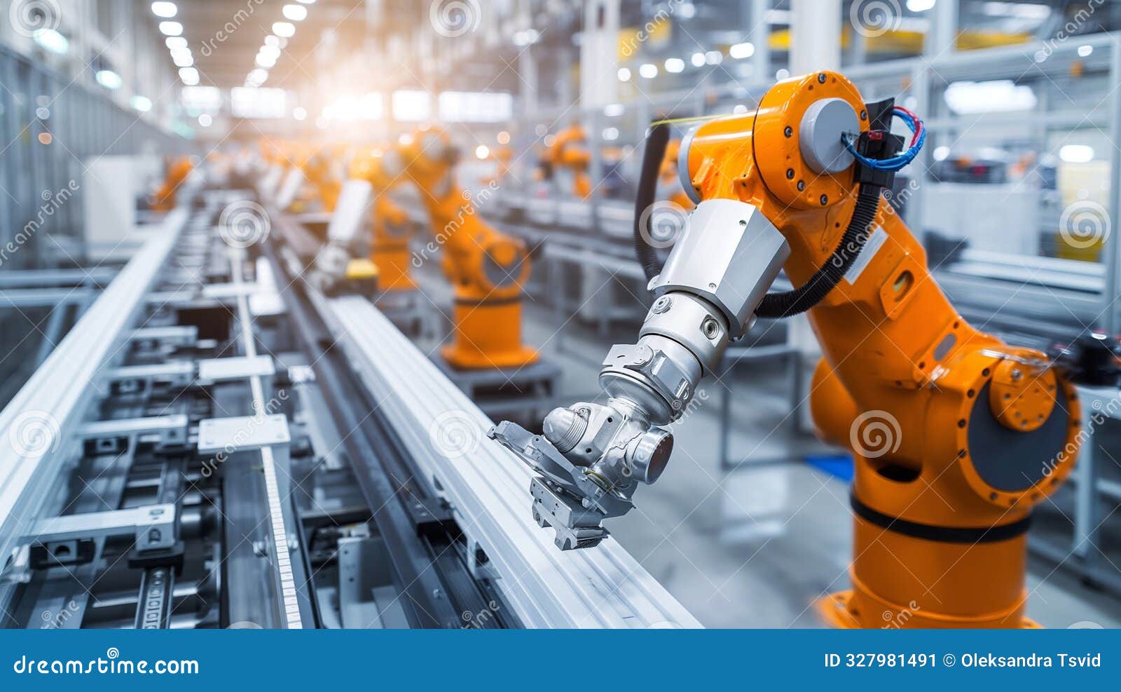 Robotics Factory with Automated Assembly Lines and Robots Programmed Stock Image - Image of ...