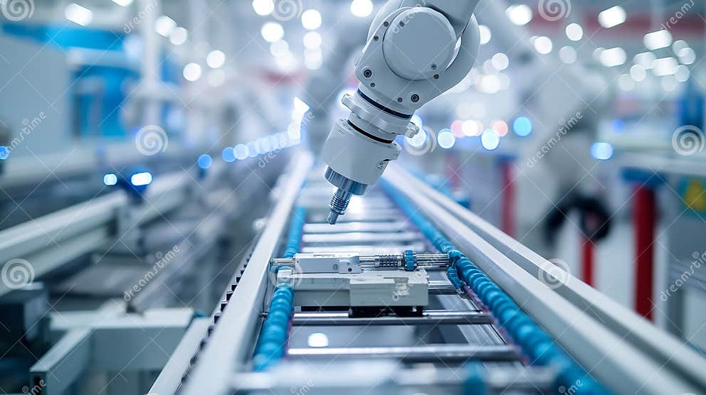 Robotics Factory with Automated Assembly Lines and Robots Programmed Stock Photo - Image of ...