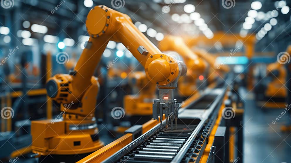 Robotics Factory with Automated Assembly Lines and Robots Programmed ...