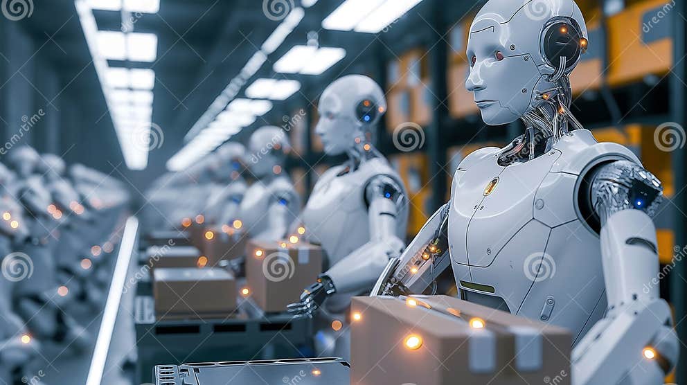 Robotics Factory with Automated Assembly Lines and Robots Programmed Stock Photo - Image of ...