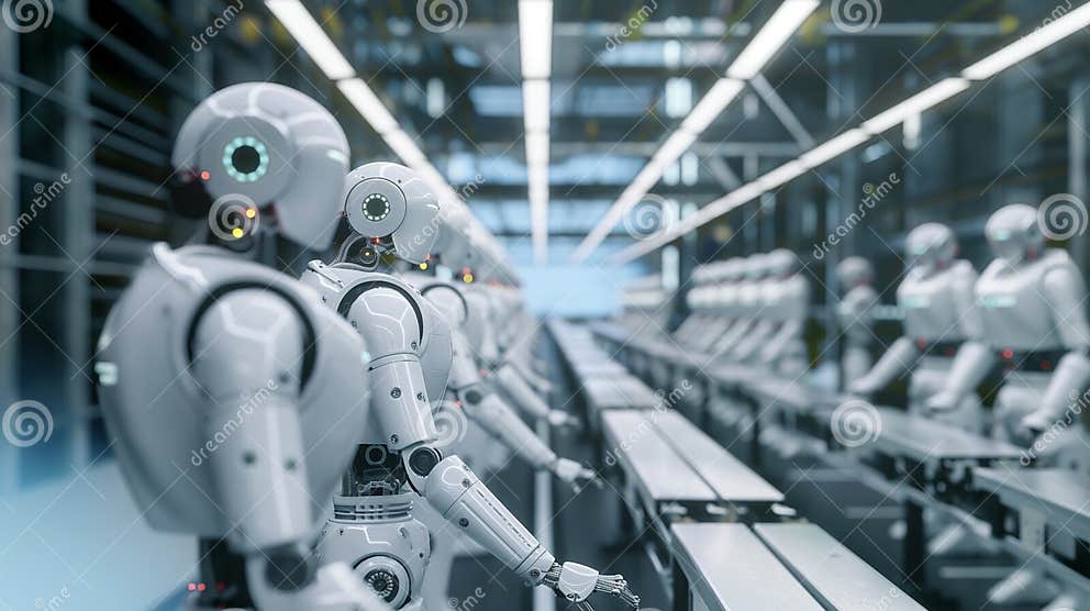 Robotics Factory with Automated Assembly Lines and Robots Programmed Stock Image - Image of ...