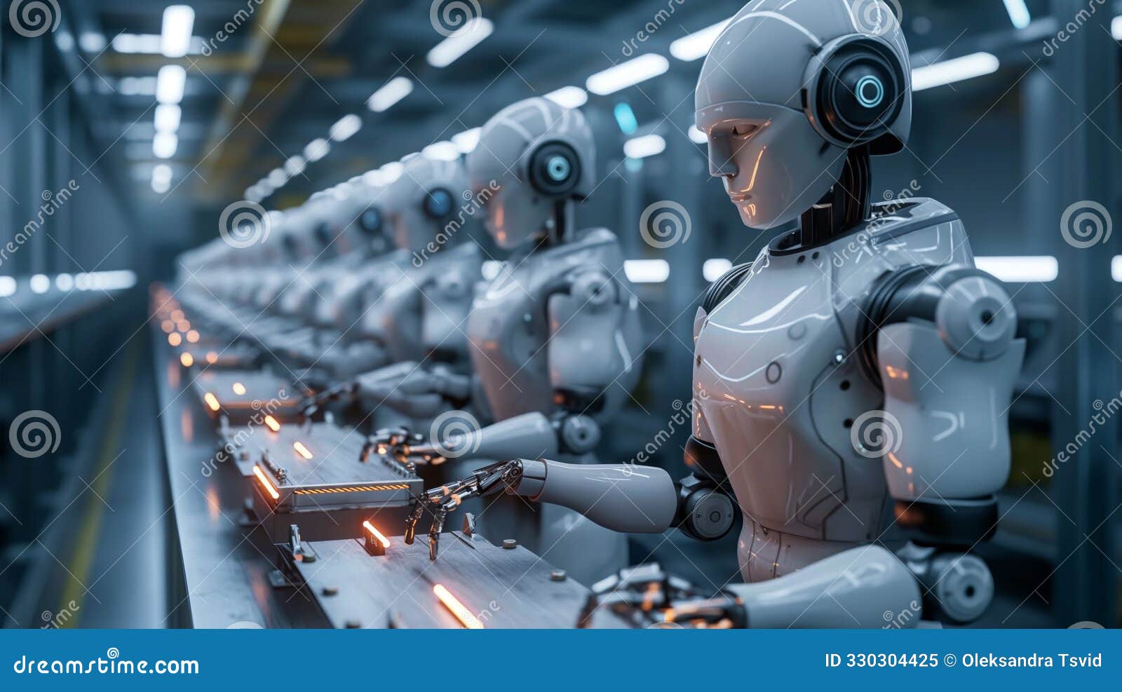 Robotics Factory with Automated Assembly Lines and Robots Programmed Stock Image - Image of ...