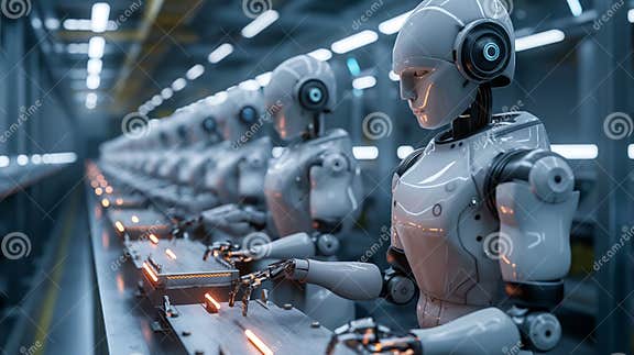 Robotics Factory with Automated Assembly Lines and Robots Programmed Stock Image - Image of ...