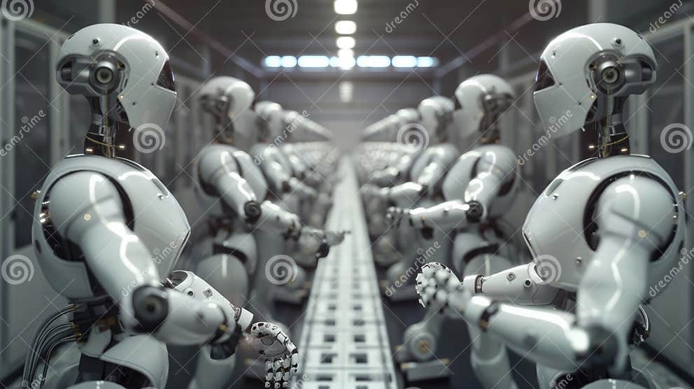 Robotics Factory with Automated Assembly Lines and Robots Programmed Stock Photo - Image of ...