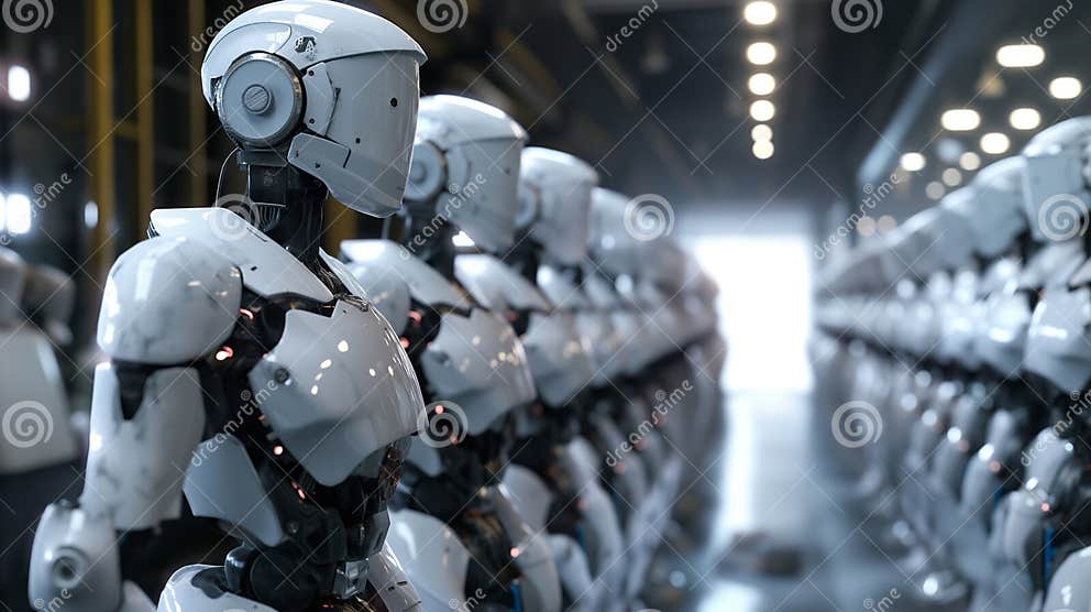 Robotics Factory with Automated Assembly Lines and Robots Programmed Stock Image - Image of ...