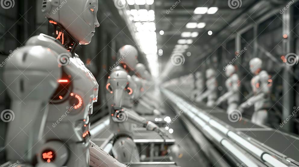 Robotics Factory with Automated Assembly Lines and Robots Programmed Stock Photo - Image of line ...