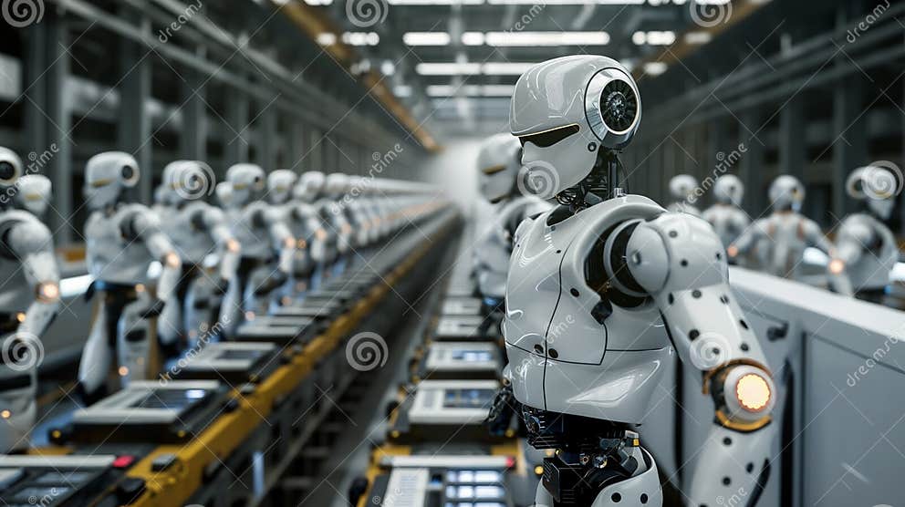 Robotics Factory with Automated Assembly Lines and Robots Programmed Stock Photo - Image of ...