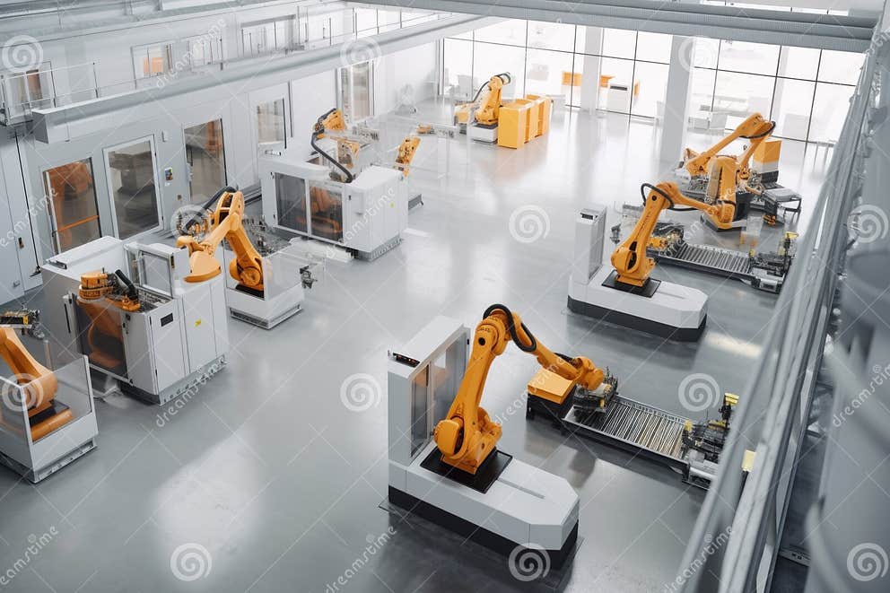 Robotics Factory, with Robots Performing Precision 3d Printing and ...