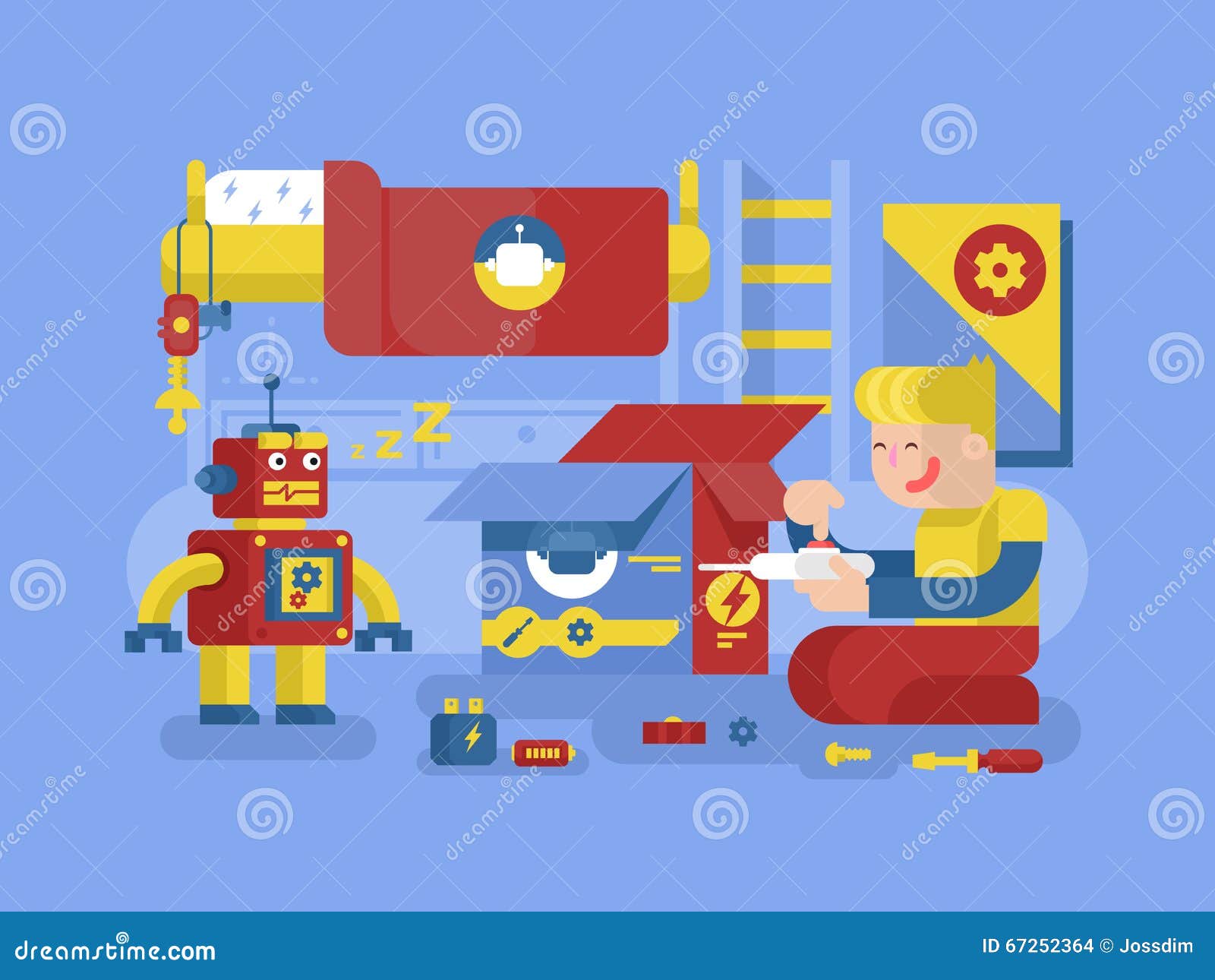 Robotics guy control robot stock vector. Illustration of control - 67252364