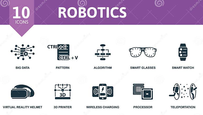 Robotics Icon Set. Monochrome Simple Robotics Icon Collection Stock Vector - Illustration of ...