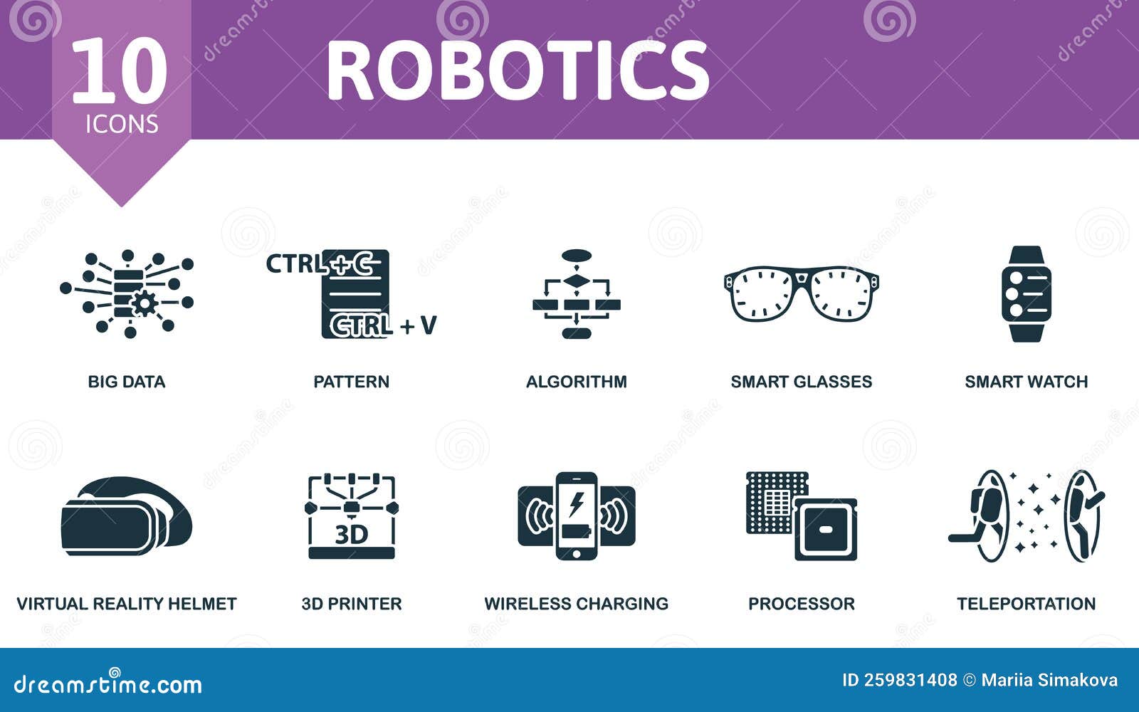 Robotics Icon Set. Monochrome Simple Robotics Icon Collection Stock ...