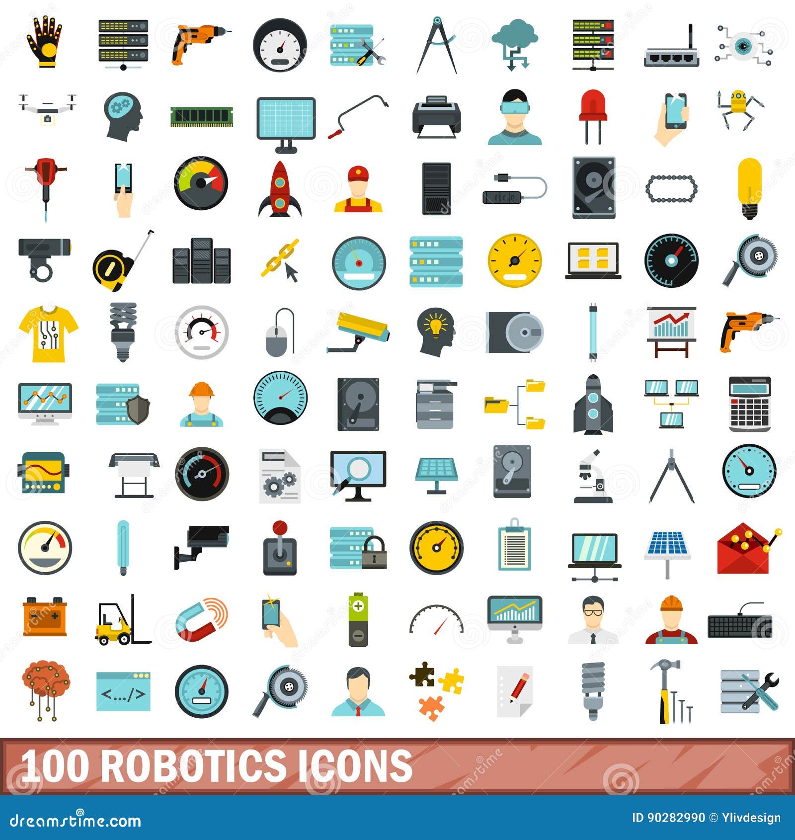 100 Robotics Icons Set, Flat Style Stock Vector - Illustration of ... 100 Robotics Icons Set, Flat Style Stock Vector - Illustration of ...