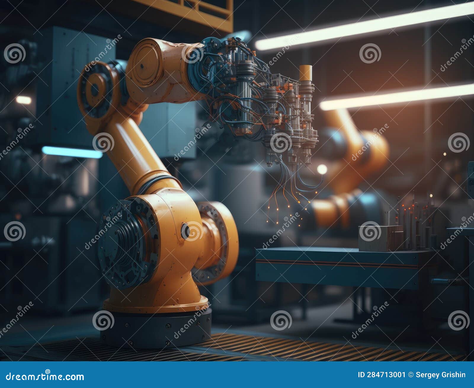 Robotics Industry Four Engineering Facility Robot Arm Moving at ...