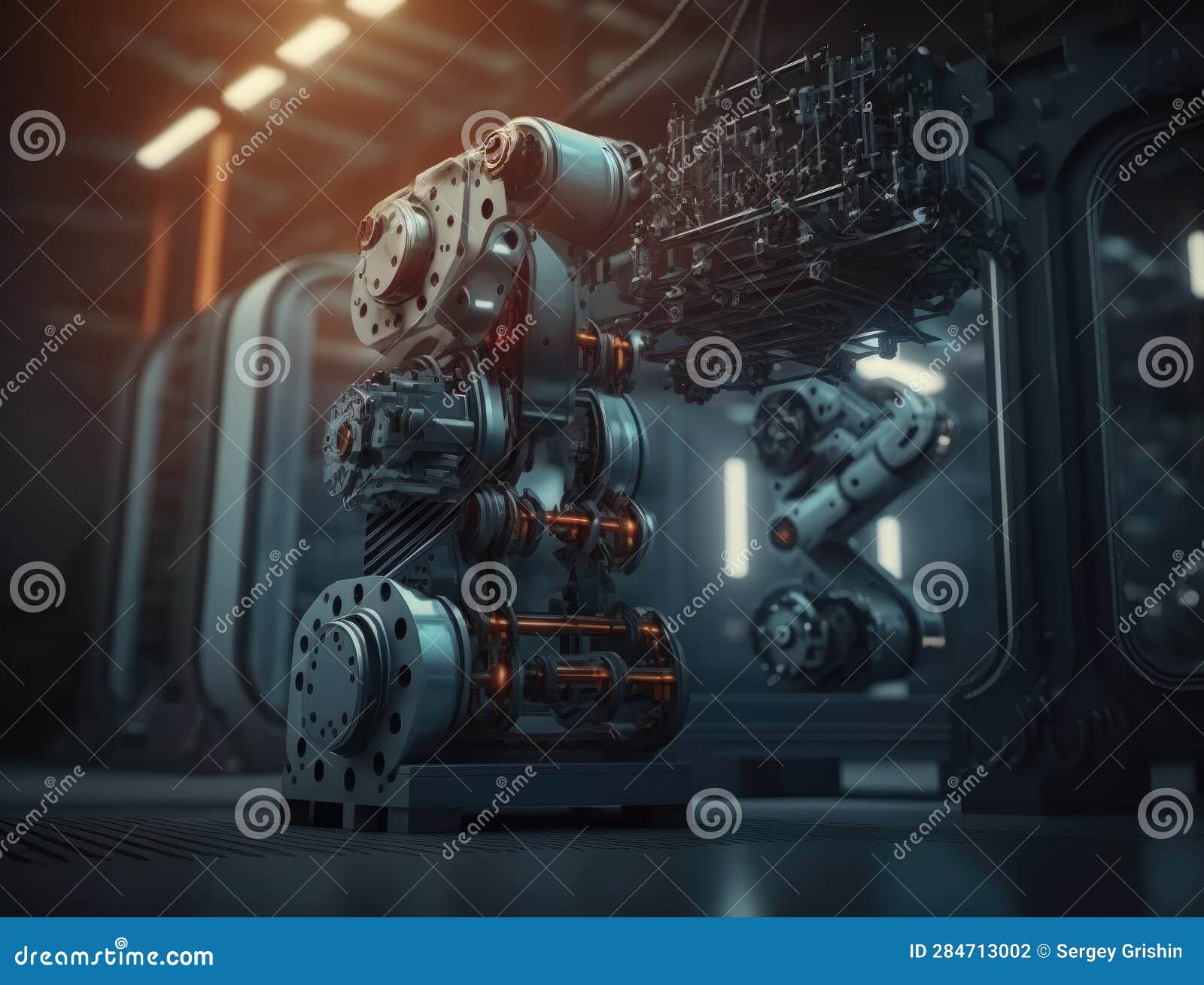 Robotics Industry Four Engineering Facility Robot Arm Moving at ...