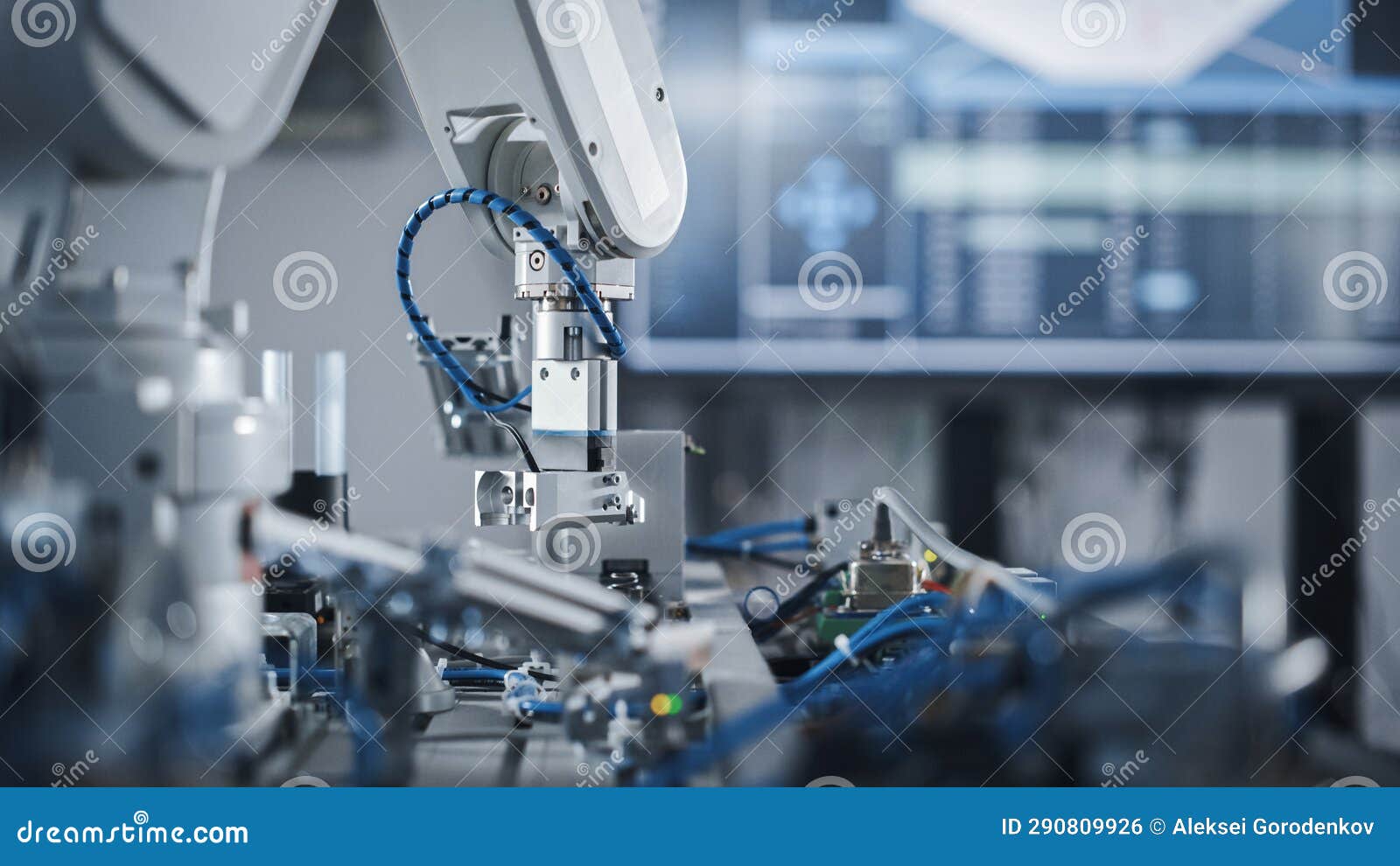 Robotics Industry Four Engineering Facility Robot Arm Moving at ...