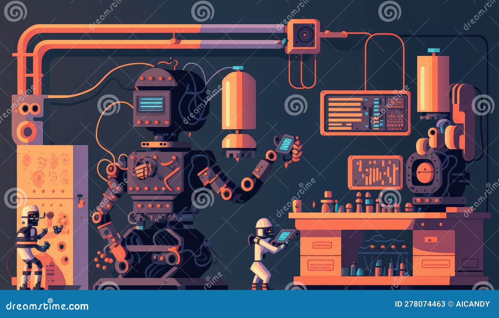 Robotics Lab with Advanced Machines and Robots Being Assembled and ...