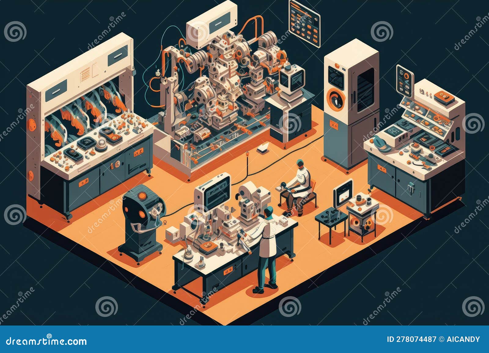 Robots Engineers Holding Construction Drawings Modern Robotic ...