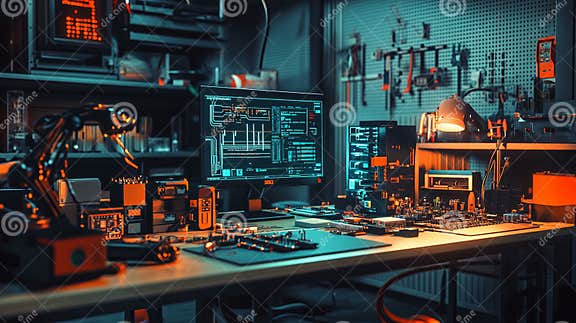 A Robotics Lab with Circuits, Soldering Tools, and a Programming Stock ...