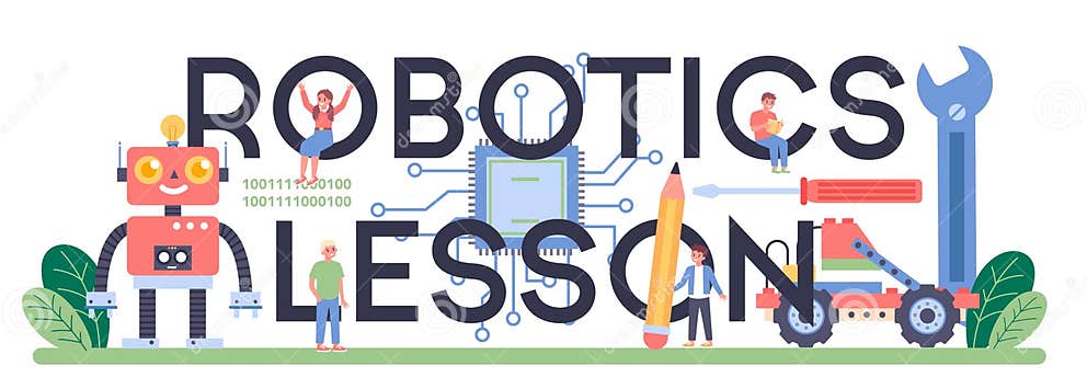 Robotics Lesson Typographic Header Robot Engineering And Programming Stock Vector