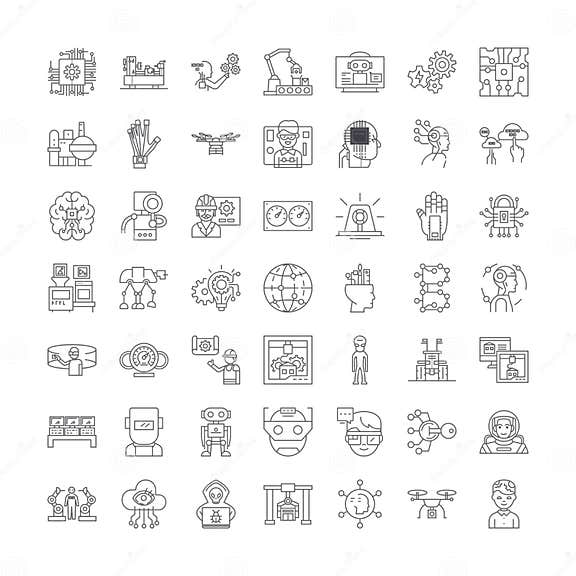 Robotics Linear Icons, Signs, Symbols Vector Line Illustration Set ... Robotics Linear Icons, Signs, Symbols Vector Line Illustration Set ...