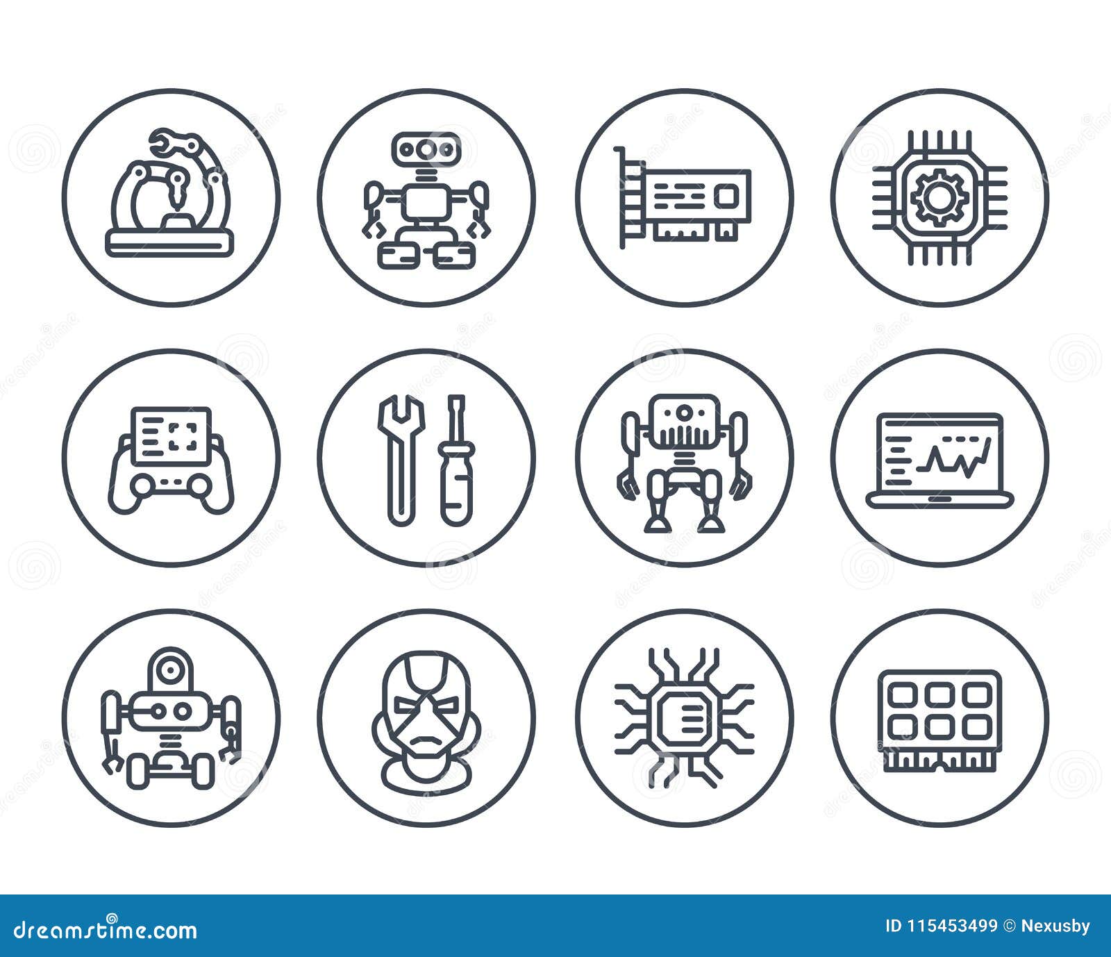 Robotics, Mechanical Engineering, Robots, Icons Stock Vector ...