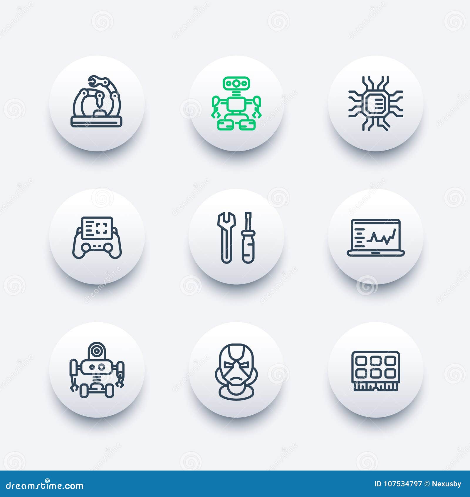 Robotics, Mechanical Engineering, Robots, Icons Stock Vector ...