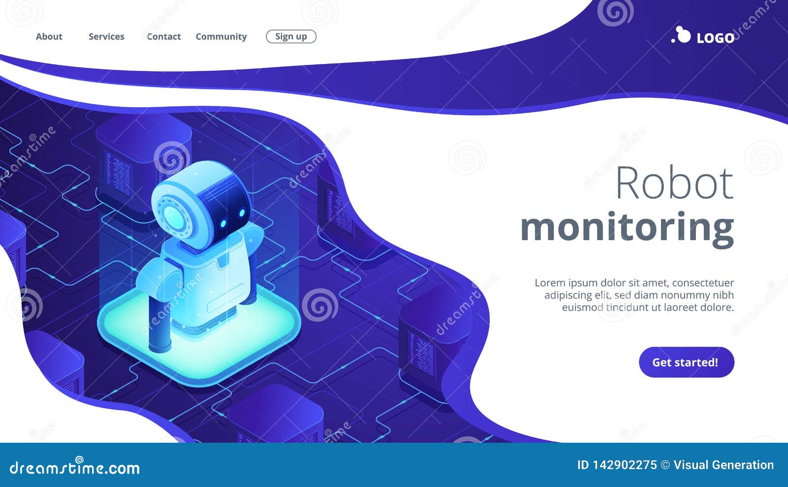 Robotics Networking Isometric 3D Landing Page. Stock Vector ...