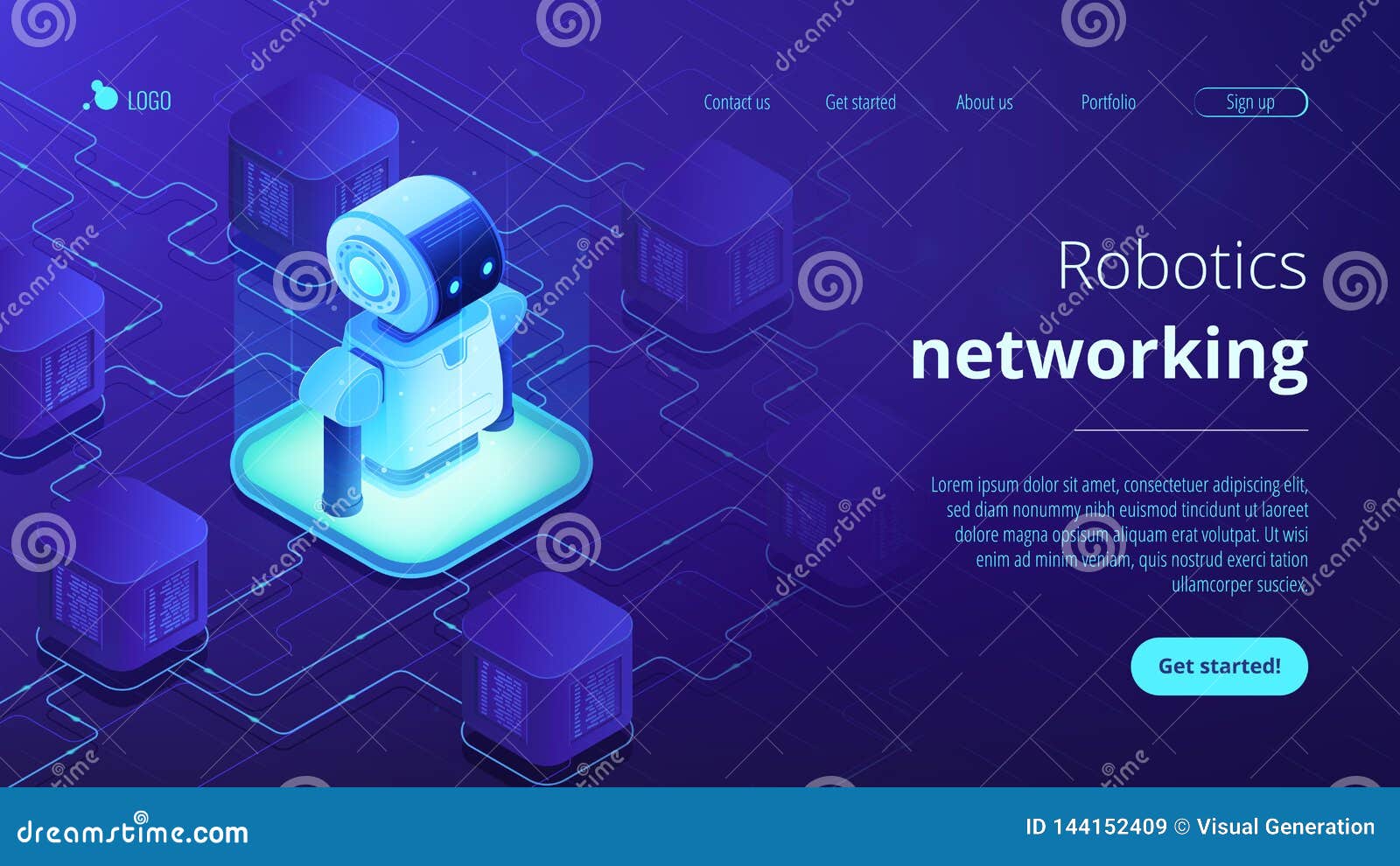 Robotics Networking Isometric 3D Landing Page. Stock Vector ...