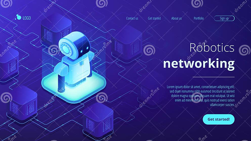 Robotics Networking Isometric 3D Landing Page. Stock Vector - Illustration of landing, frontend ...
