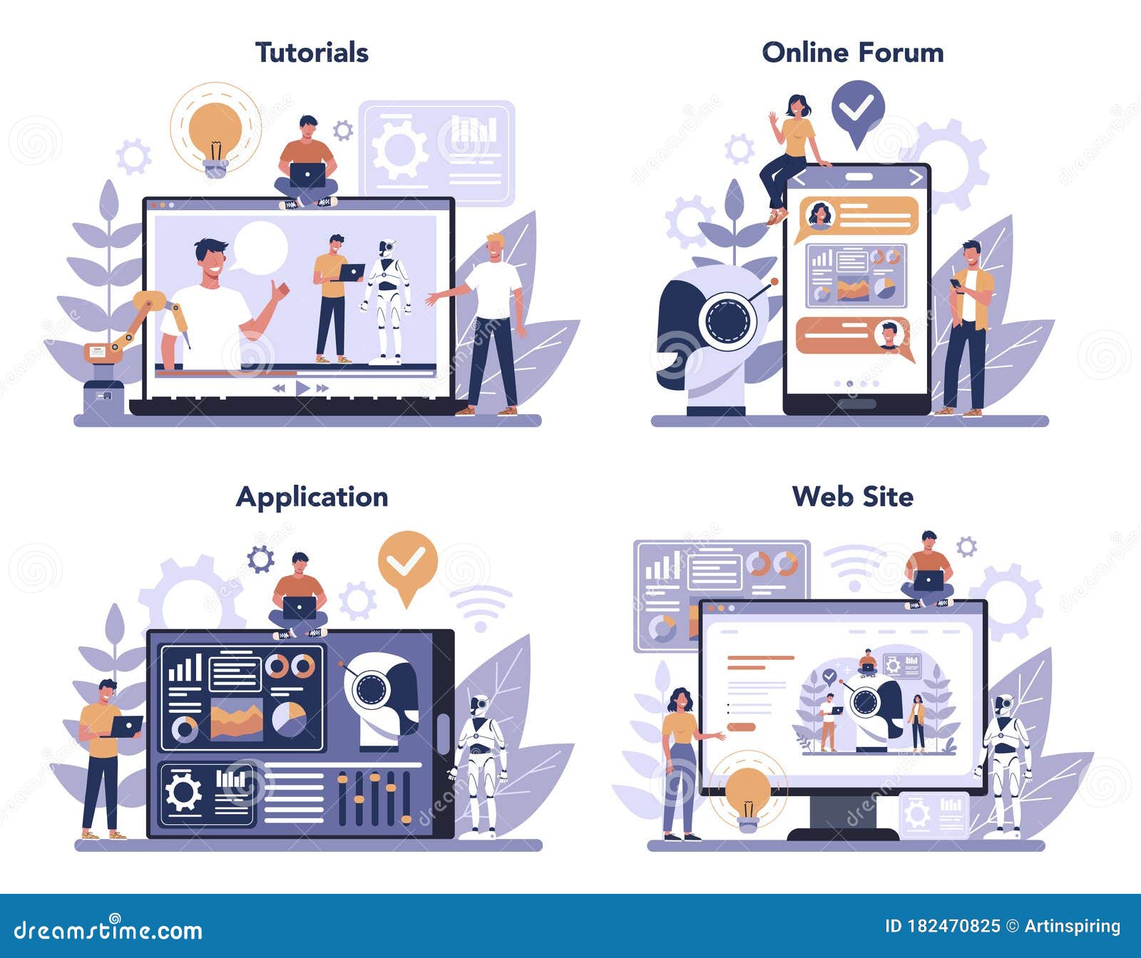 Robotics Online Service or Platform Set. Robot Engineering Stock Vector ...