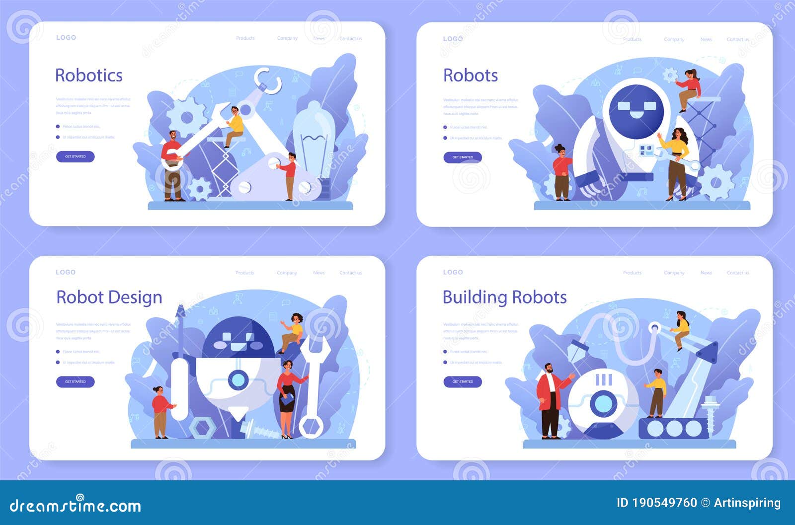 Robotics School Subject Web Banner or Landing Page Set. Robot Stock ...