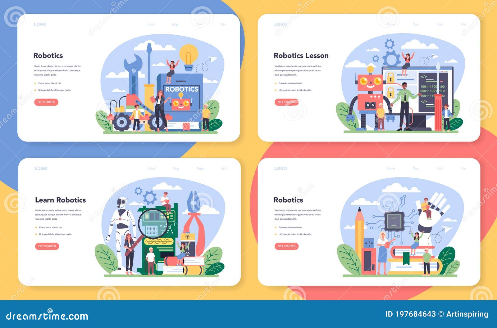 Robotics School Subject Web Banner or Landing Page Set. Robot Stock ...