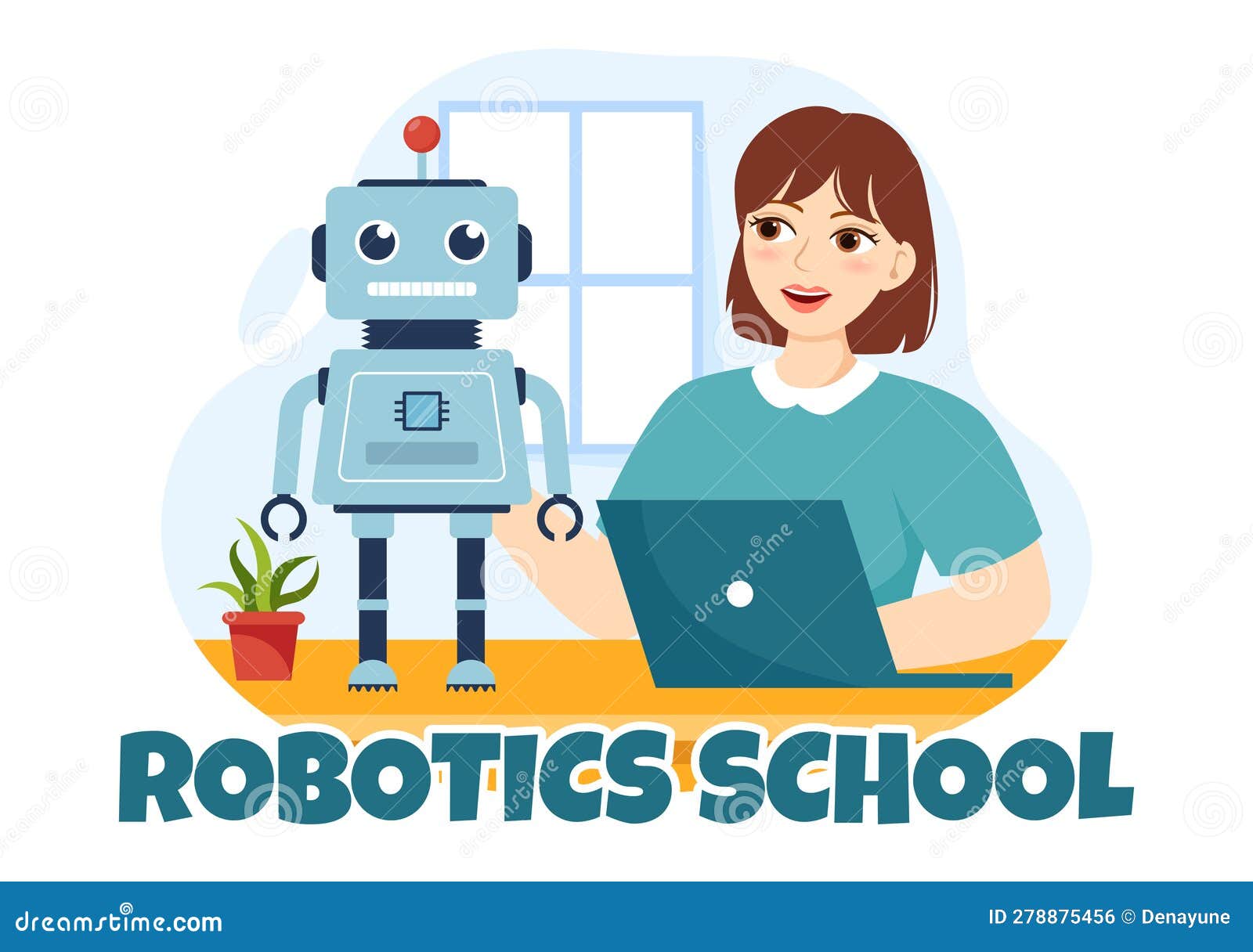 Robotics School Vector Illustration with Youth Robotic Project To ...