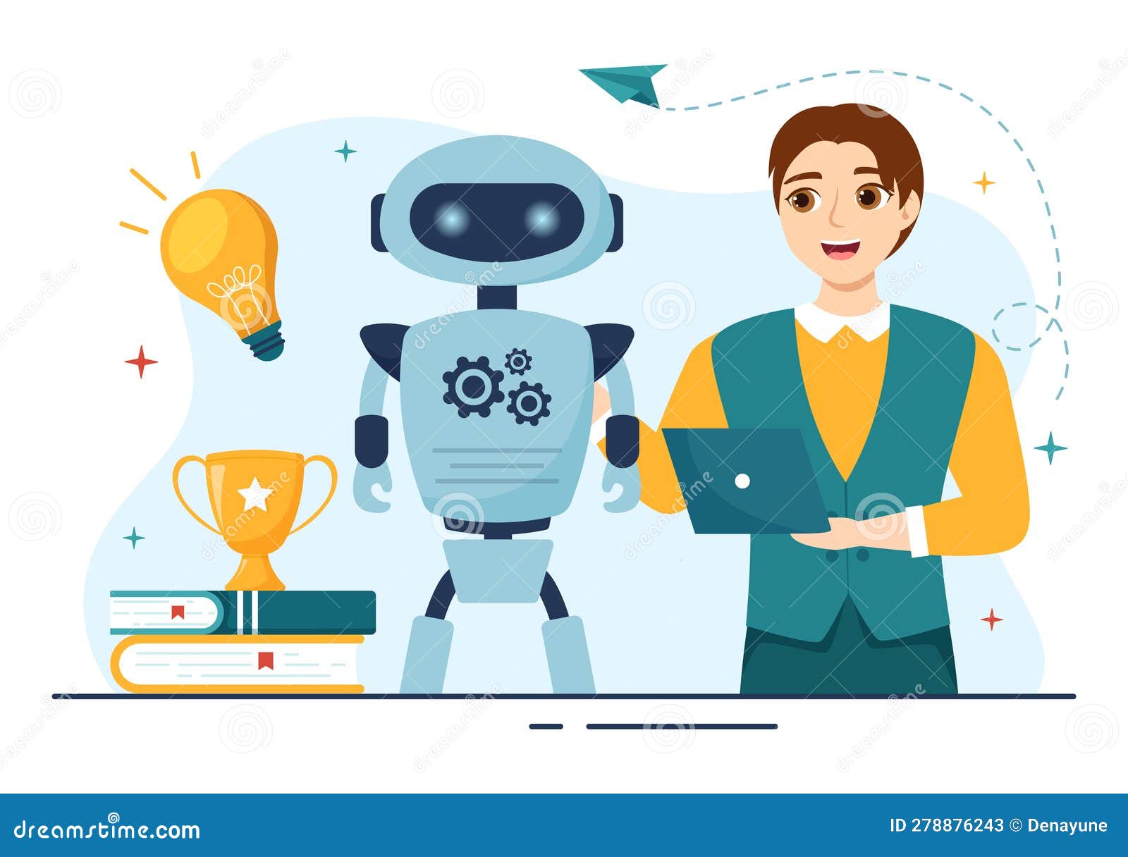 Robotics School Vector Illustration with Youth Robotic Project To ...