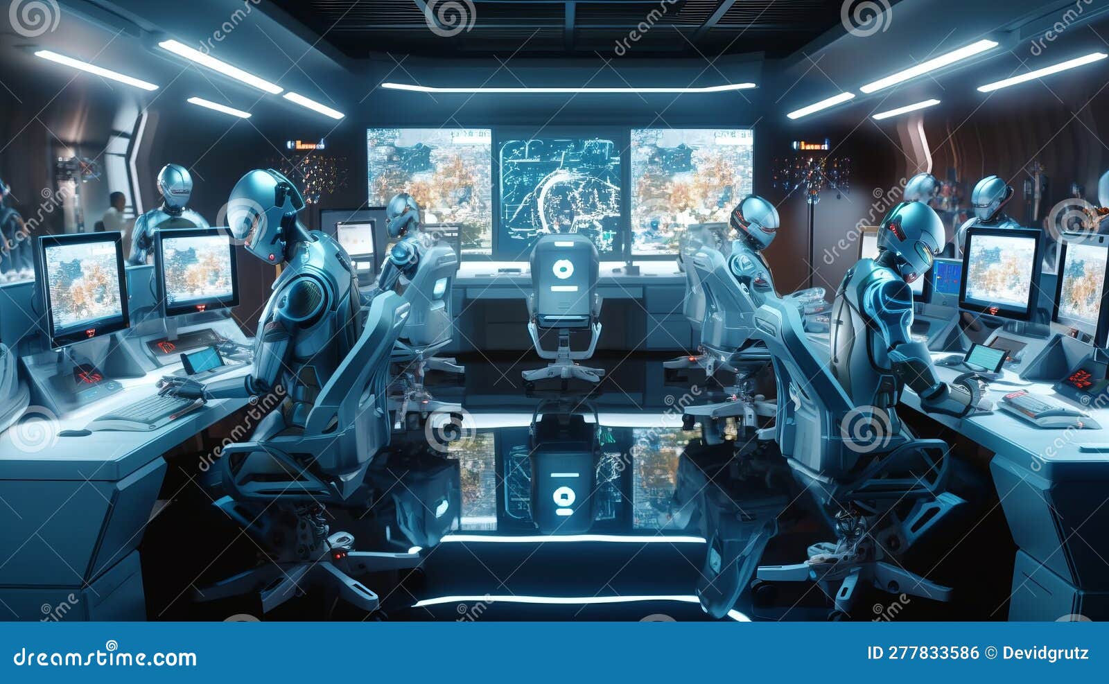 Robotics Using Multiple Computers Working and Monitor. Generative AI Stock Illustration ...