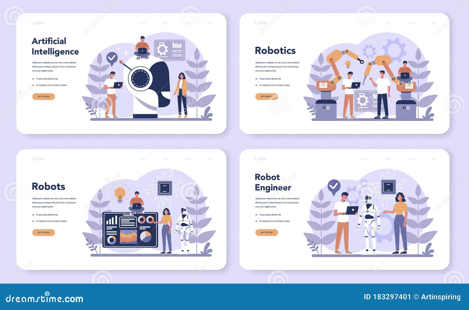 Robotics Web Banner or Landing Page Set. Robot Engineering Stock Vector ...