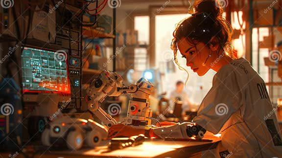 Robotics Workshop with Students Building and Programming Robots. Stock Image - Image of leader ...