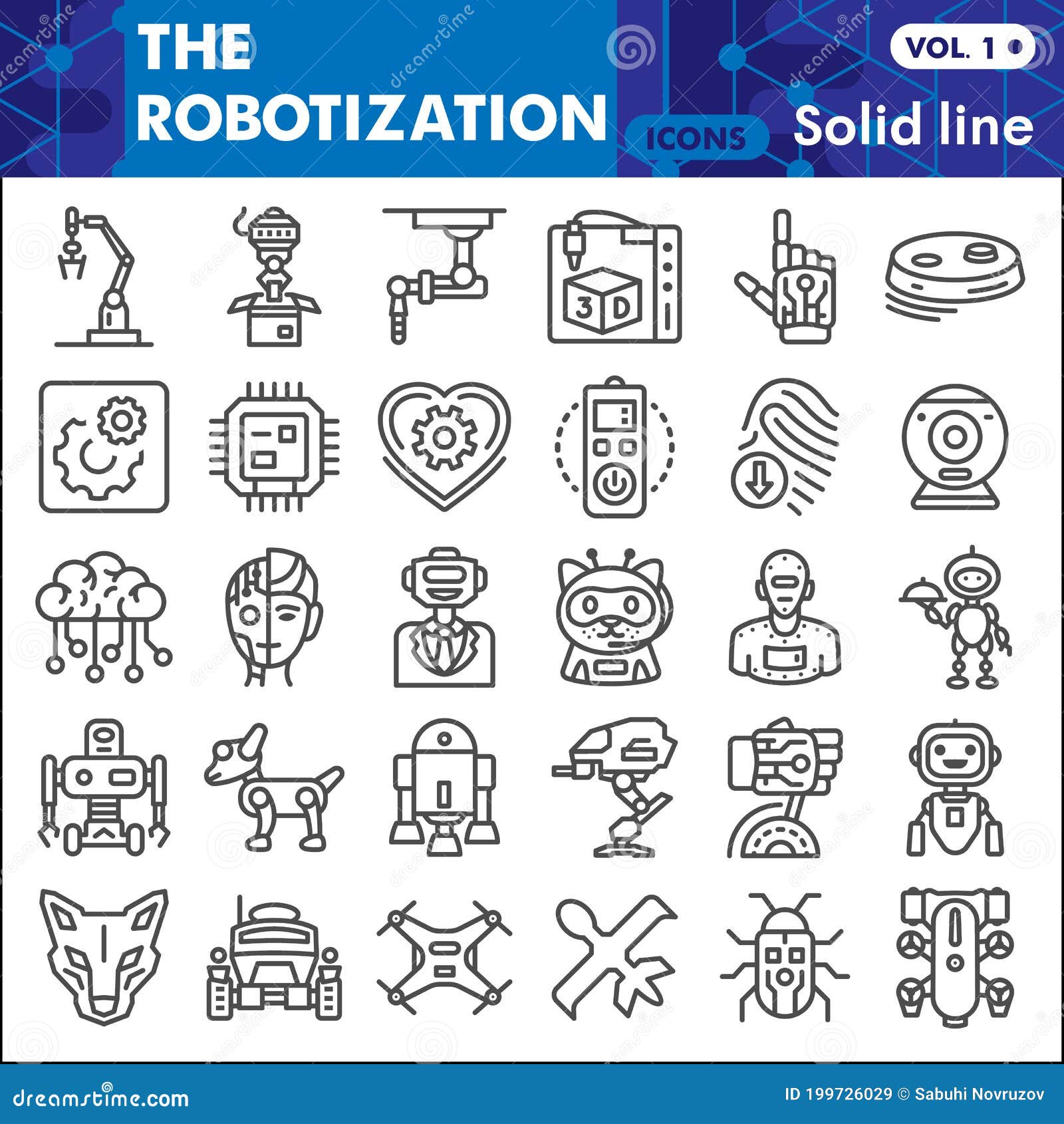Robotization Line Icon Set, Robot Symbols Collection or Sketches ...