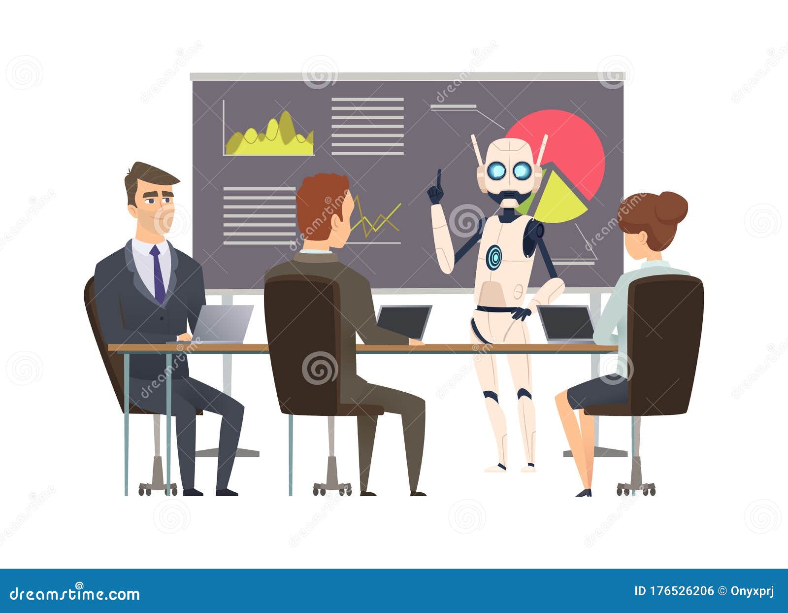 Robotization. Robot Makes Presentation at Business Training Stock ...