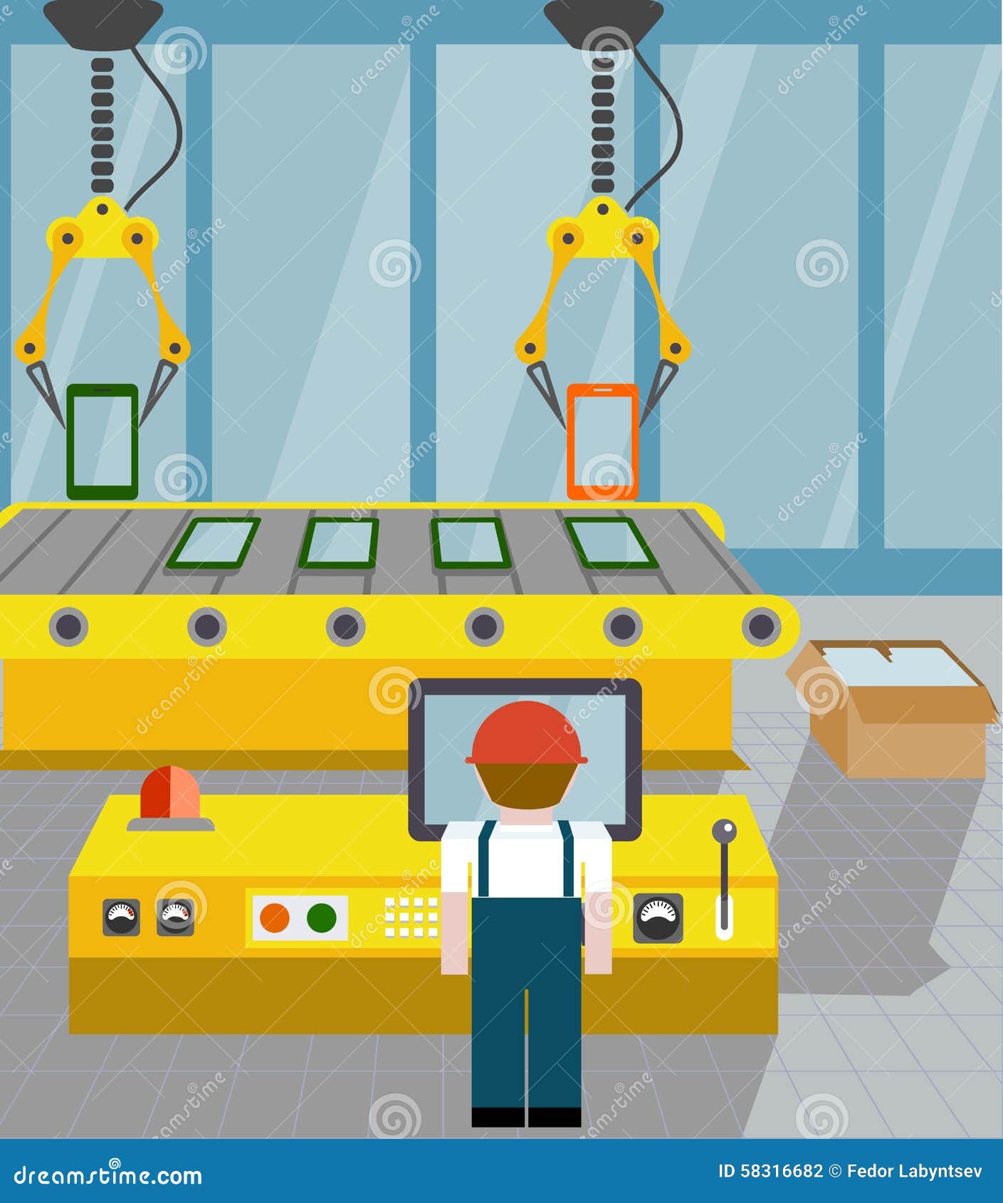 Robotized Line On Assembly Of Robots Vector Illustration ...