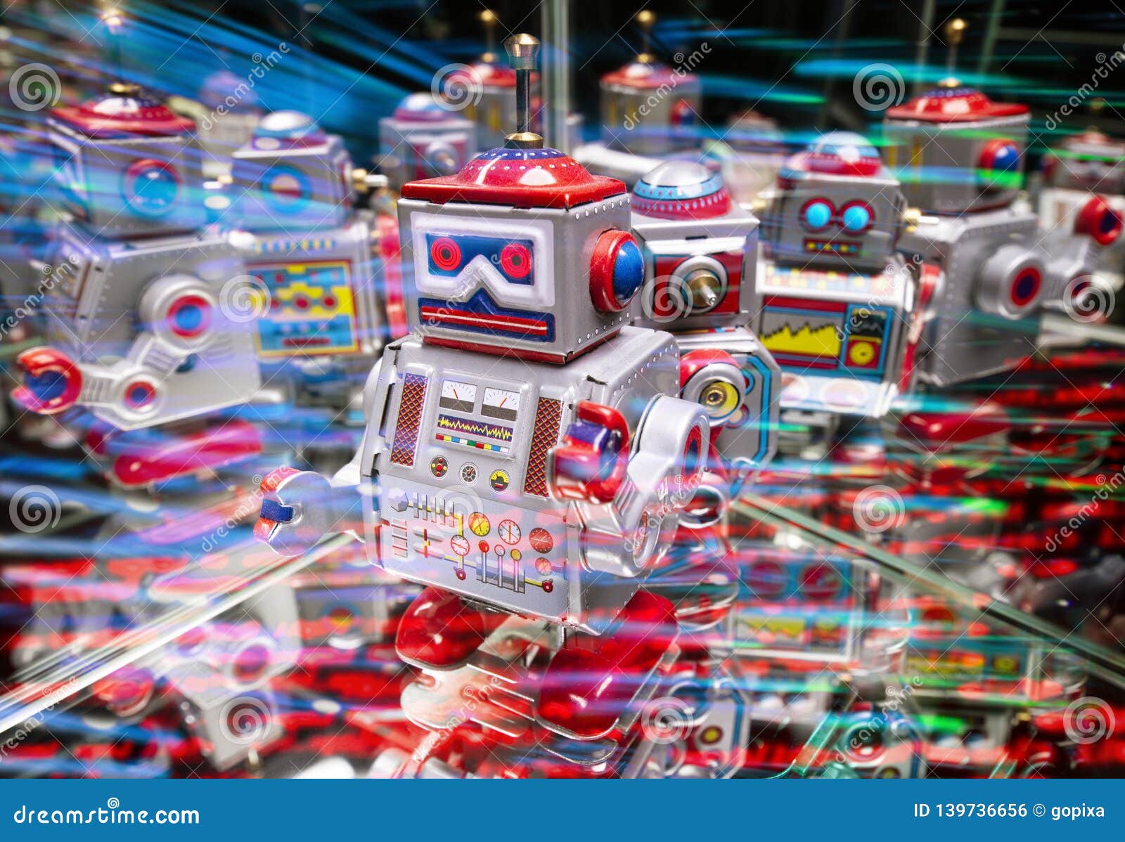 Robots with Abstract Technology Background Stock Photo - Image of ...