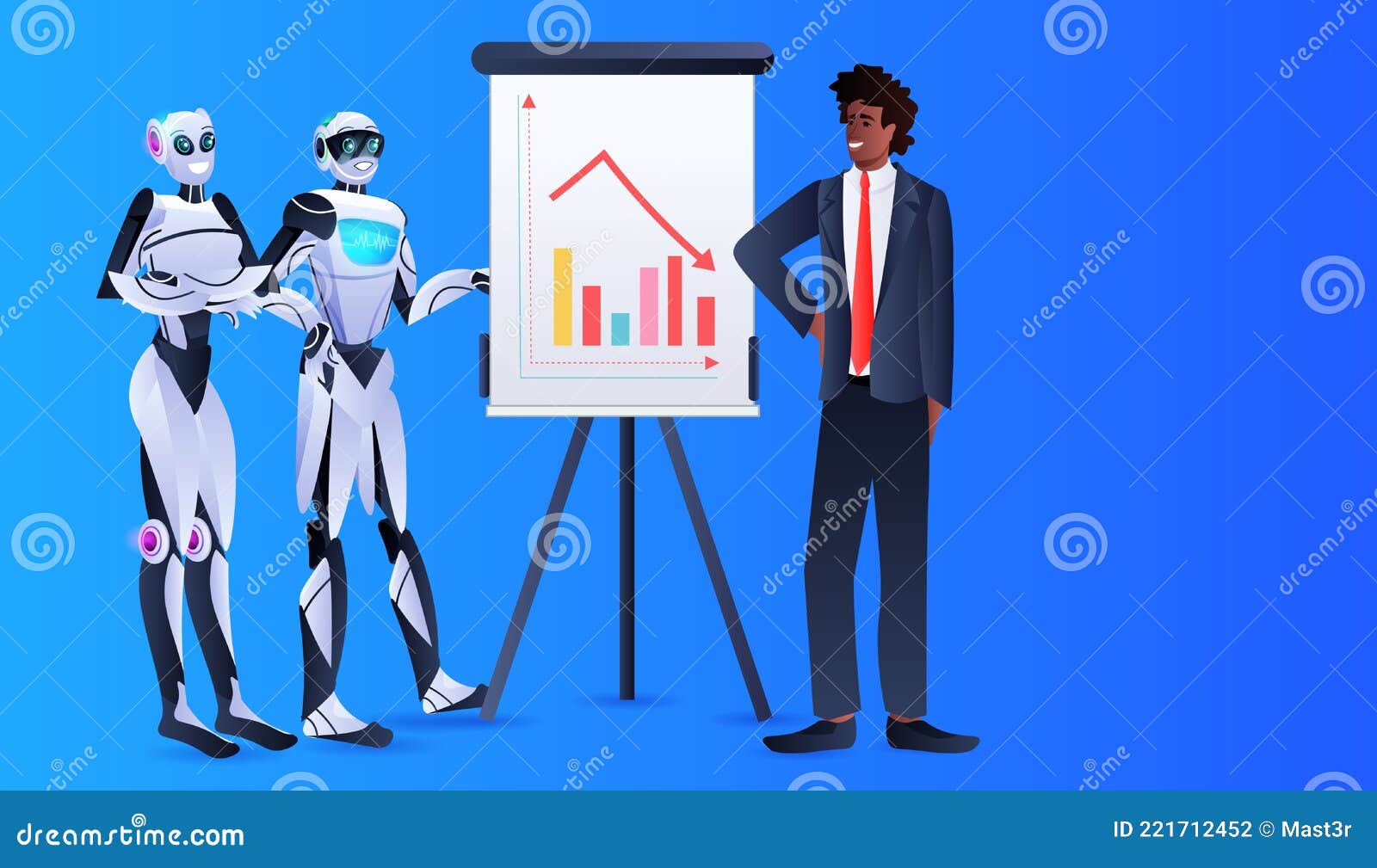 Robots With African American Businessman Analyzing Financial Statistics ...
