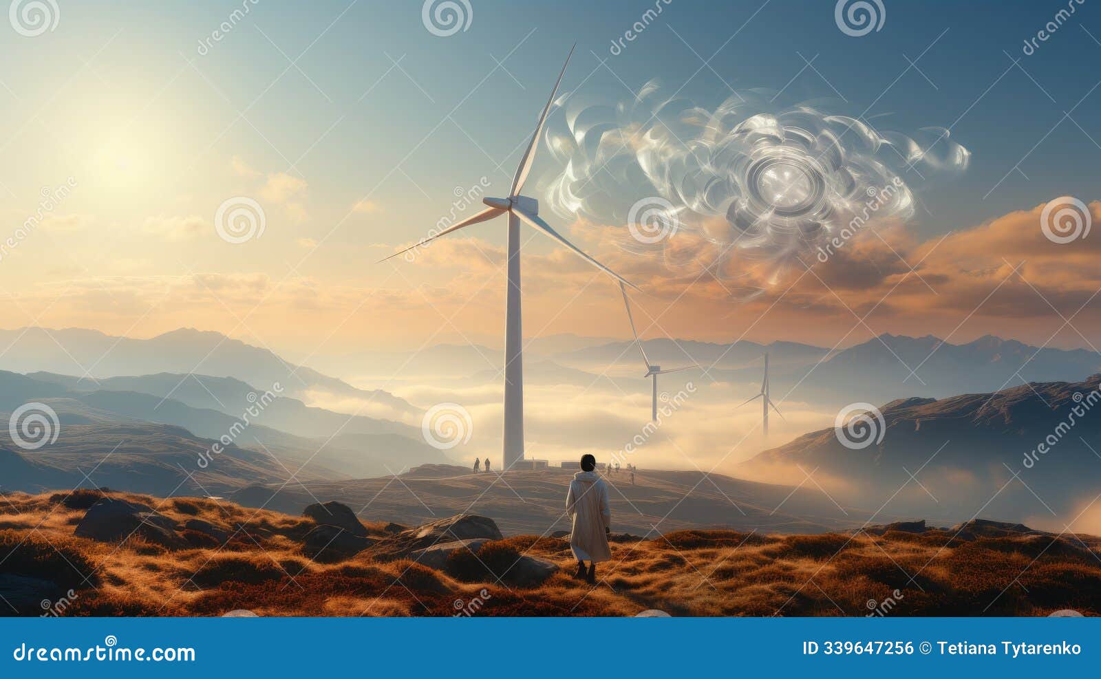 Robots and AI Building Wind-powered Generators in a Scenic Landscape at ...